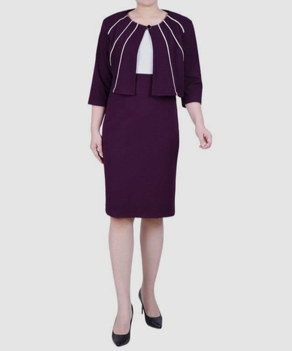 NY Collection Women's Purple Textured Colorblock 2-Piece Dress Petite ...