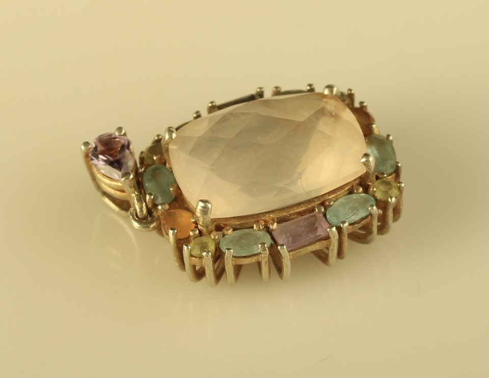 Vintage Sterling Silver Handmade Inlay Multi Stone Square Rose Quartz ...