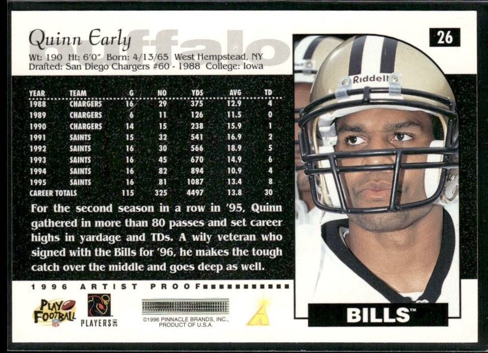 Quinn Early 1996 Score Artist's Proofs #26 - Buffalo Bills | eBay