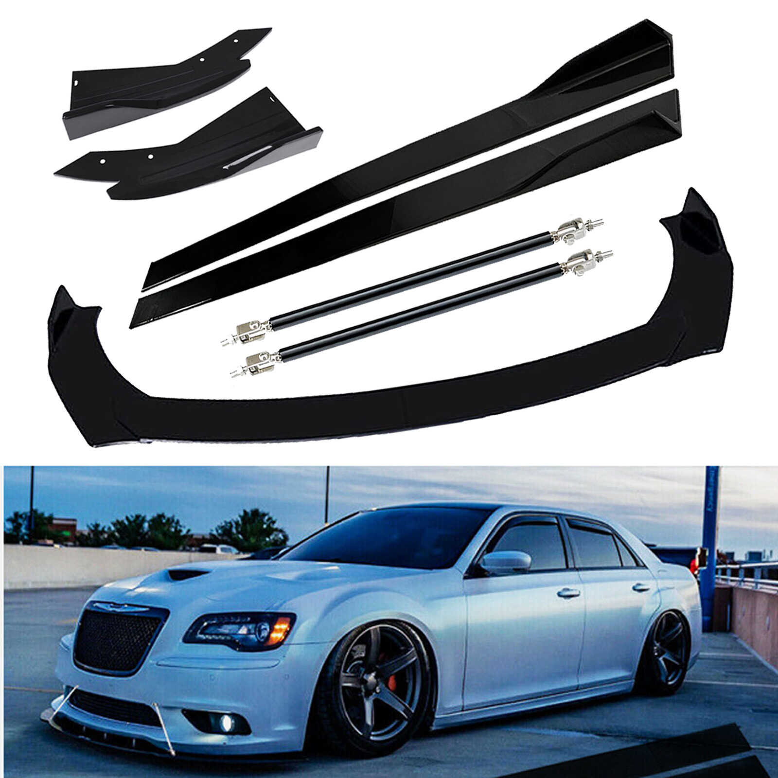 Front Bumper Lip Spoiler Splitter Glossy Black For Chrysler 300 SRT8 ...
