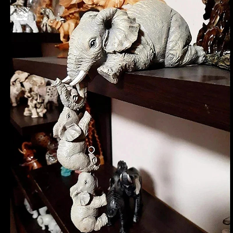 3Pcs Elephant Figurines Set Resin Crafts Cute Elephant Holding Baby ...