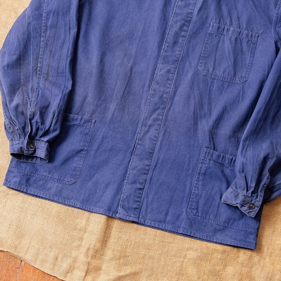 Vintage 80s Faded Blue Cotton Twill Workers Chore Jacket - Size Large ...