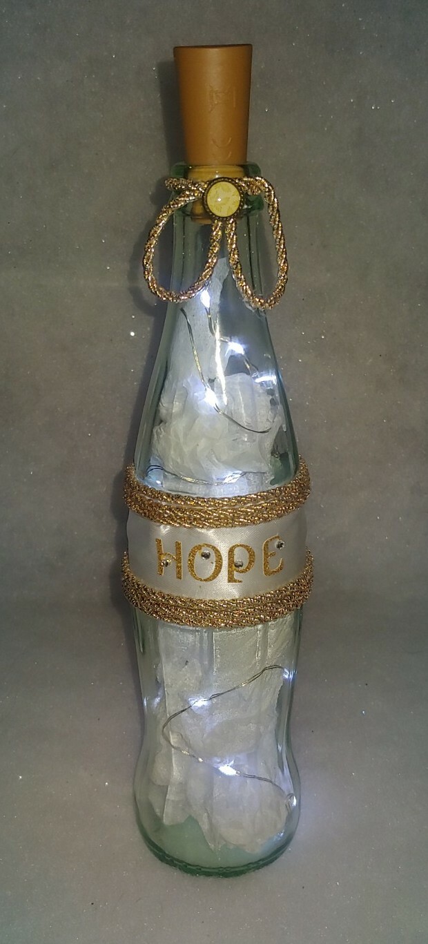 UNIQUE GLASS "HOPE" SODA BOTTLE WHITE LED CORK LIGHT LAMP ART HOME BAR ...
