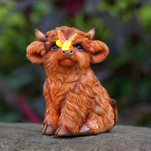 Highland Cow Solar Powered Outdoor Garden Statue, Resin Highland Cow ...