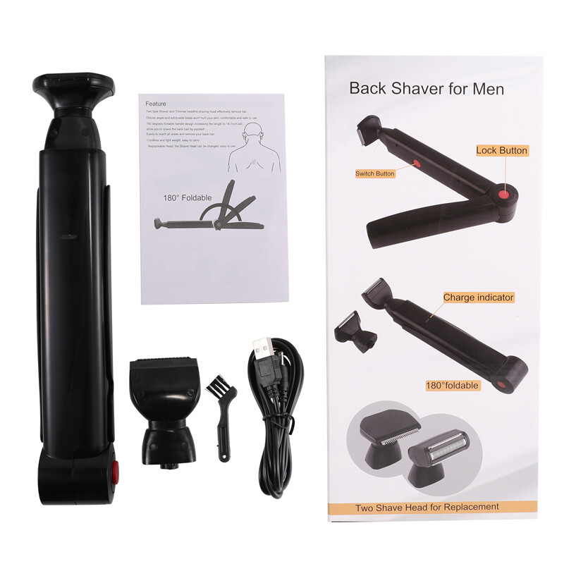 Electric Back Shaver For Men Long Handle Body Hair Removal Razor USB ...