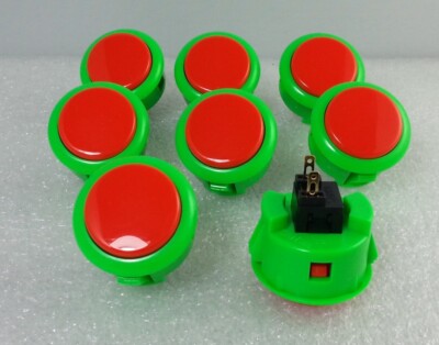 Japan Sanwa Mix Push Buttons Green Vermilion x 8 pcs Video Game Parts ...