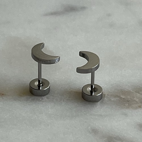 Flatback flat back crescent moon silver tone stainless steel stud earring tragus | eBay