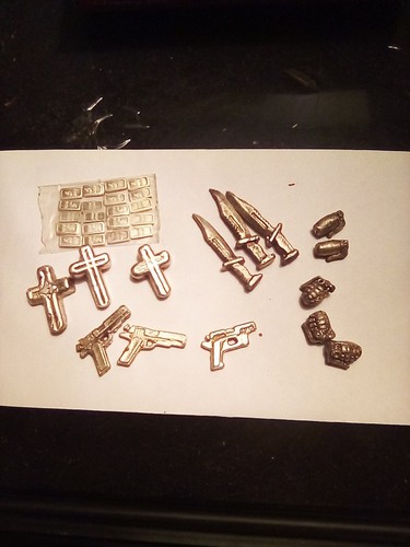 Hand Pour 999 silver miniatures.grain bars cross knives grenades guns ...