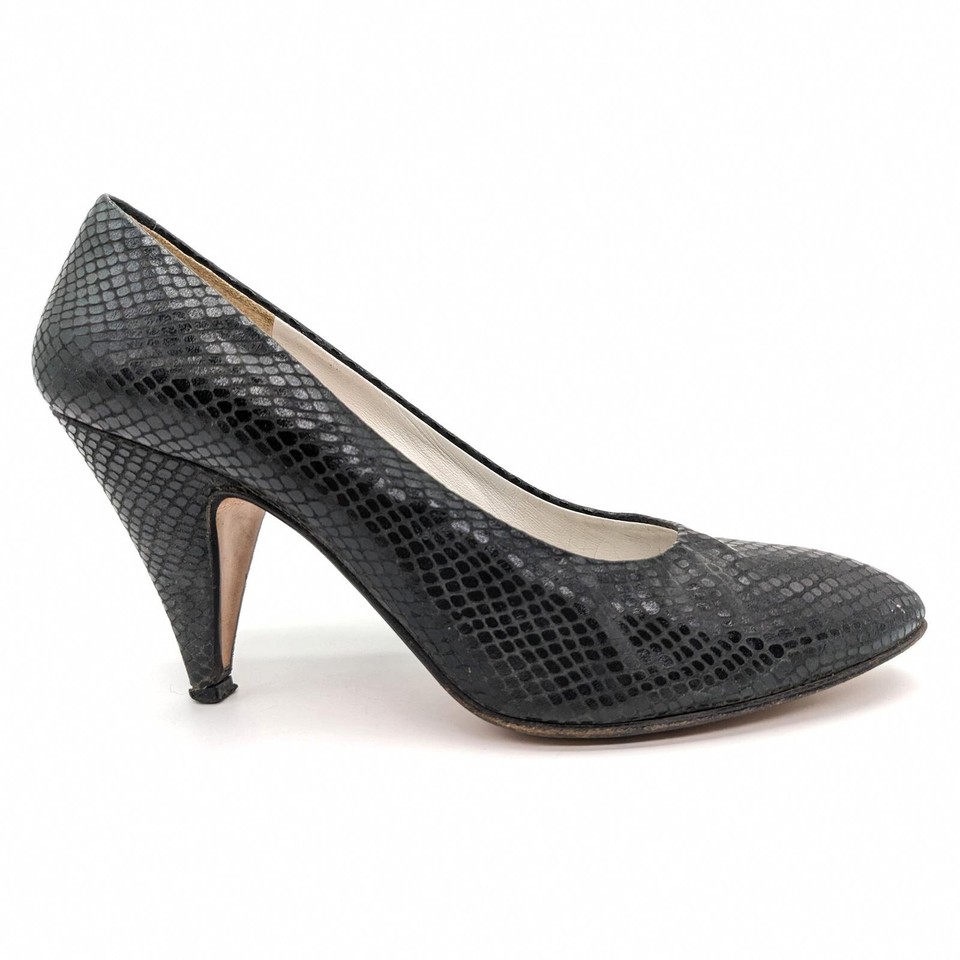Mignani Vtg Black Leather Snake Print Pumps Classics Heels Women's US 8 ...