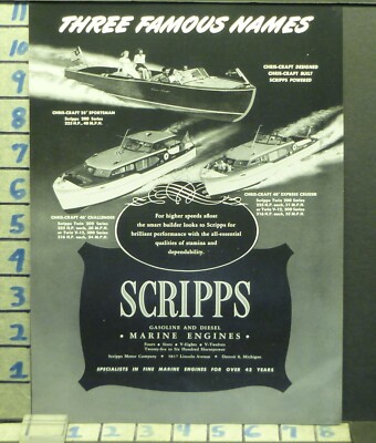 1948 SCRIPPS ENGINE MOTOR BOAT NAUTICAL WATERCRAFT SHIP BE38 | eBay