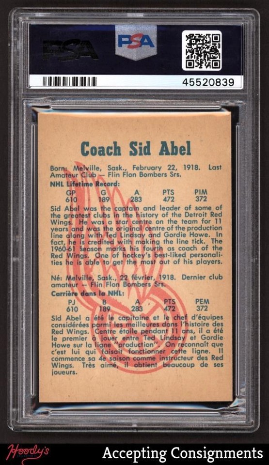 1960-61 Parkhurst #23 Sid Abel COACH PSA 8 NM-MT RED WINGS HOF | eBay