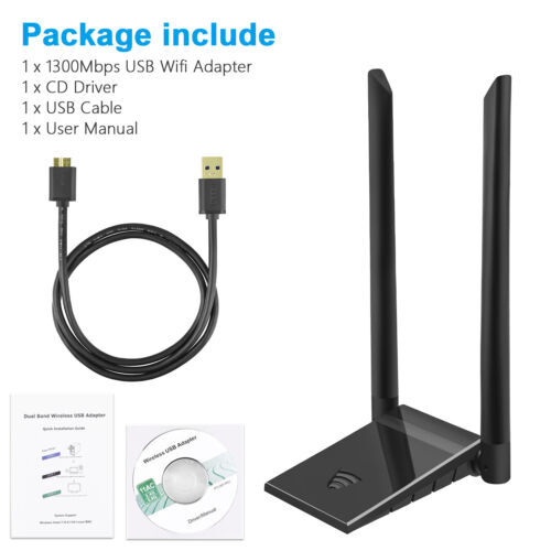 1300Mbps Long Range WiFi Adapter Antenna Dual Band 5GHz Wireless Dongle ...