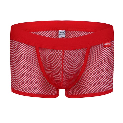 Sexy Mens Sheer Boxer Brief Sheer Mesh Underwear See Through Trunk ...