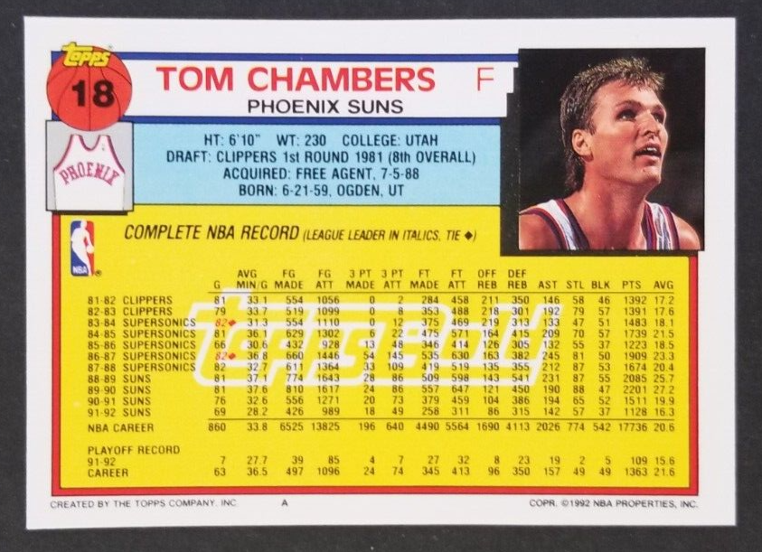Tom Chambers 1992-1993 Topps Gold Basketball Card #18 (NM) | eBay