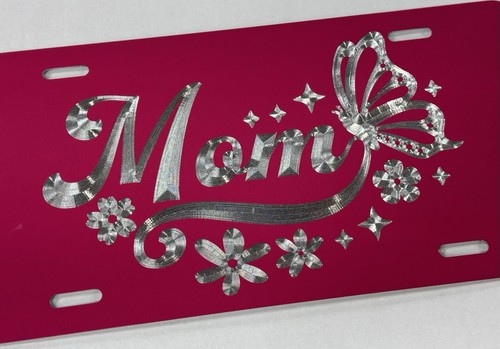 Engraved Mom Butterfly Car Tag Diamond Etched Aluminum Metal License ...