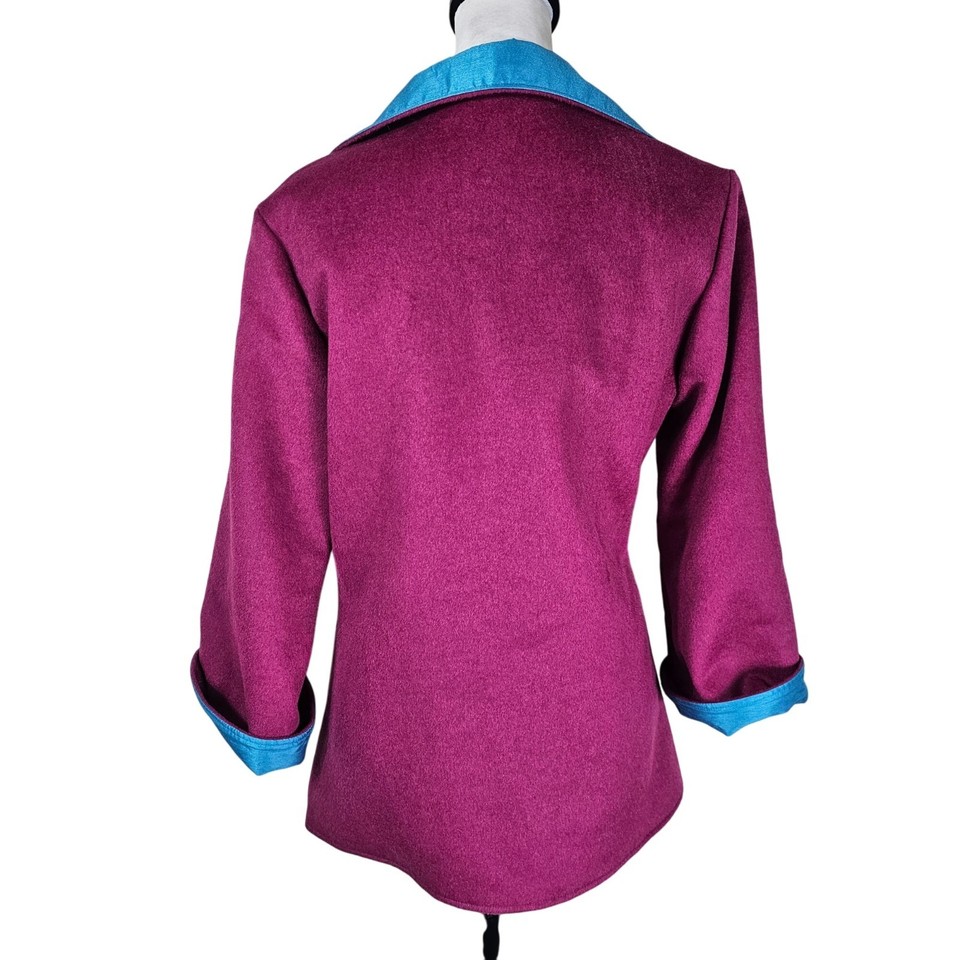 Grace Chuang Wool Contrast Collar Jacket S Pink Turquoise Open Front ...