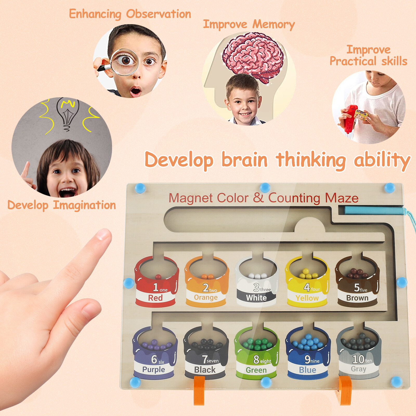 Magnetic Color and Number Maze Wooden Magnet Board Puzzles Matching ...