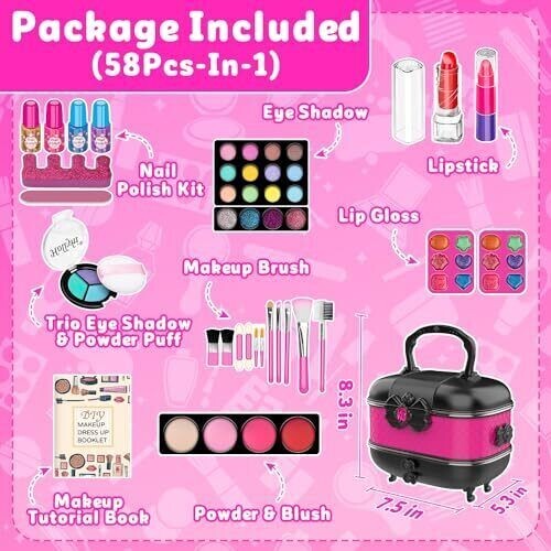 Hollyhi 58 Pcs Kids Makeup Kit for Girl, Princess Toys Real Washable ...