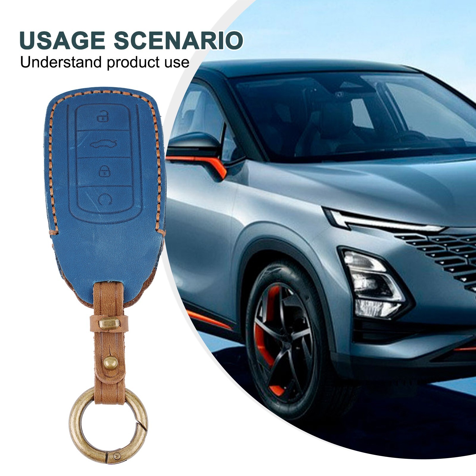 Blue Leather Remote Key Fob Case for Chery Omoda 5 Anti Drop Protection ...