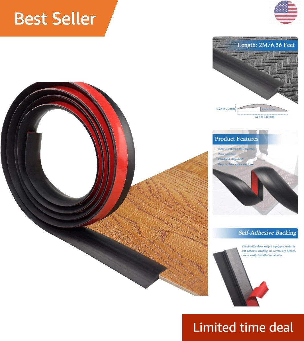 Heavy-Duty PVC Transition Strip - Durable & Quick Installation - Self ...