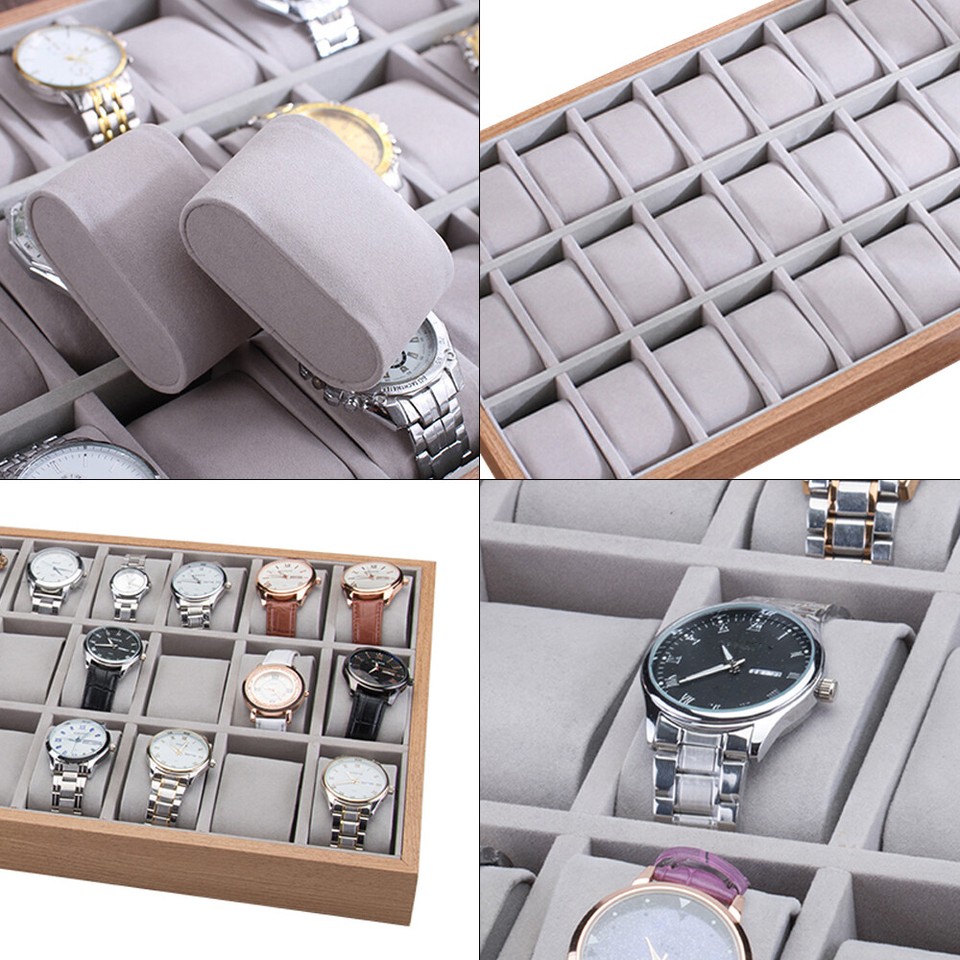 30 Slots Wooden Watch Display Organizer Jewelry&Watch Storage Box Tray ...