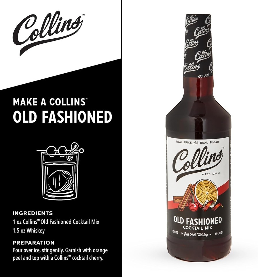 Collins Old Fashioned Mix | Made With Real Brown and Sugar Cherry Juice ...