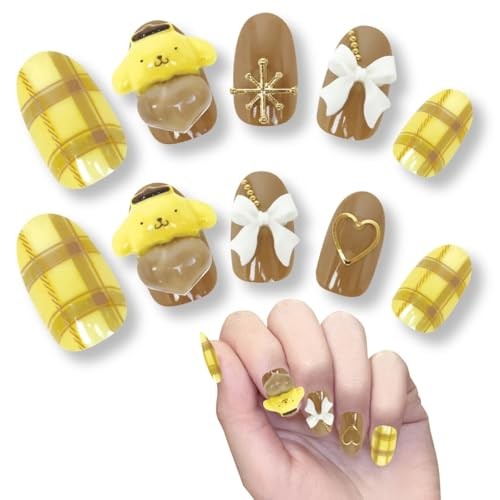 Sanrio Character Pompompurin Nail Tips Peel and Stick 3D 24 Sheets ...