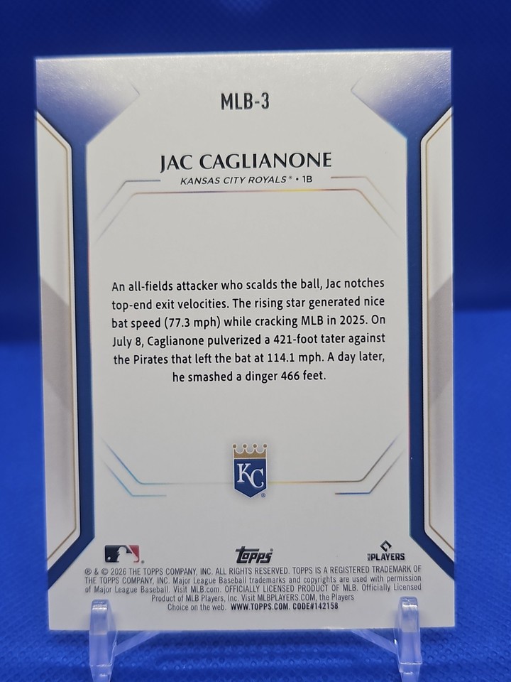 Jac Caglianone KC Royals #MLB-3 RAINBOW FOIL 2026 Topps Collector Kit ...