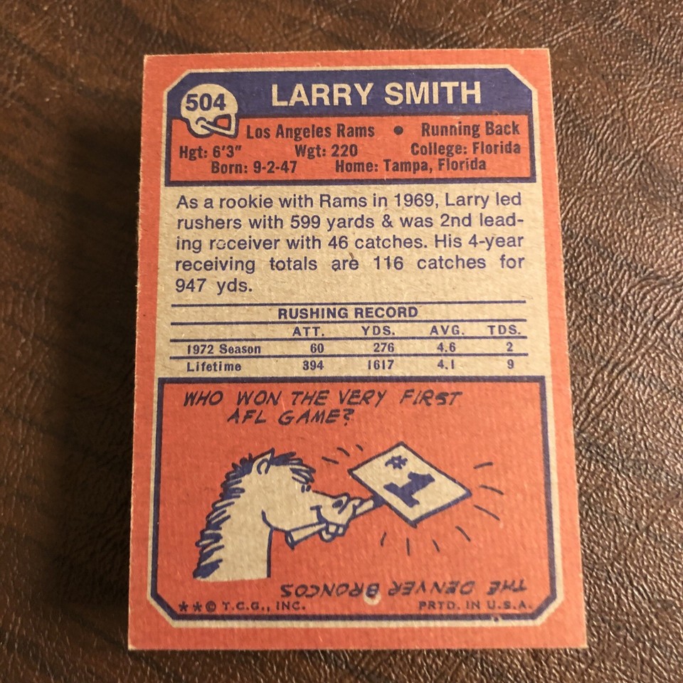 1973 TOPPS LARRY SMITH #504 LOS ANGELES RAMS FOOTBALL CARD | eBay
