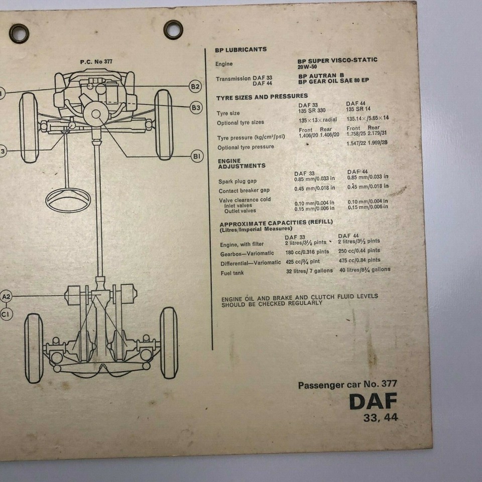 Vintage BP Lubrication Chart Card Daf 33,44 13 x 9 inches Man cave ...