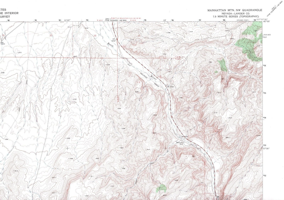 Manhattan Mtn. NW, Nevada 1969 Vintage USGS Topo Map 7.5 Quadrangle ...