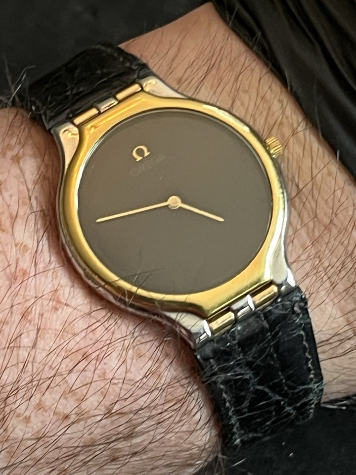 Omega DeVille Symbol Swiss Mens Watch 18K Stainless Case Black Dial ...