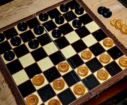 Antique Wooden Checkers (draughts) set with a Folding Board. Circa 1900 ...
