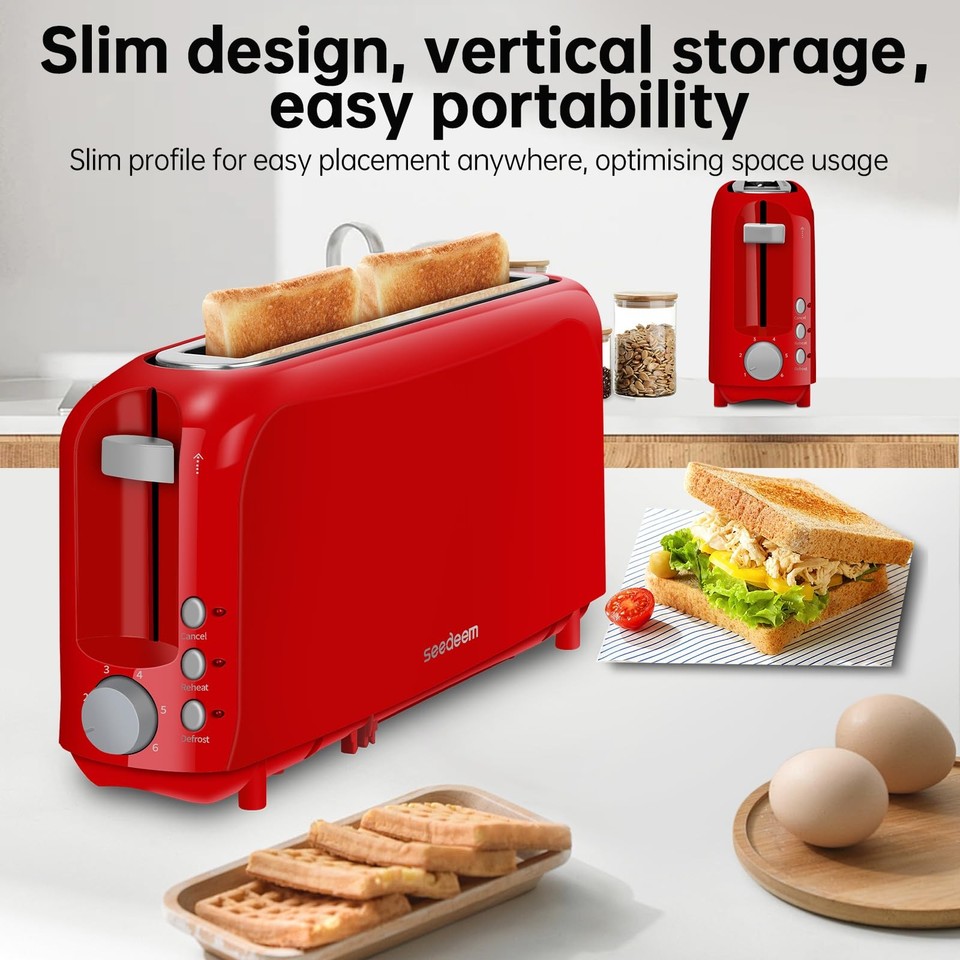 2 Slice Slim Toaster, Single 10" Long Slot Toaster Fits Bagels ...