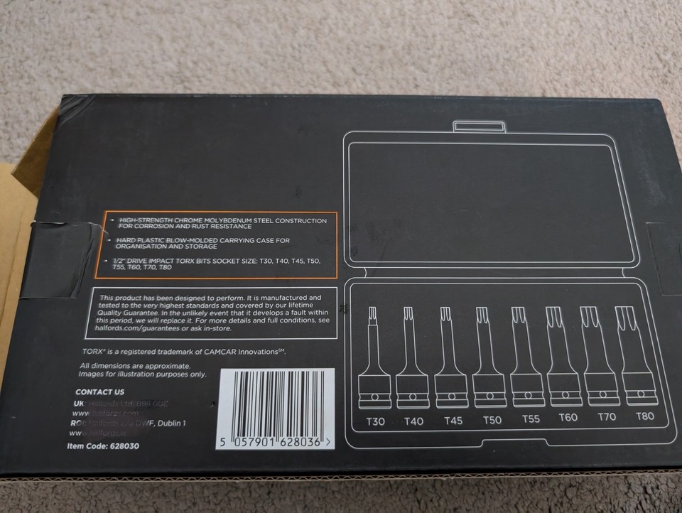 Halfords Advanced 8 Piece 1/2" Drive Impact Torx Set | eBay UK