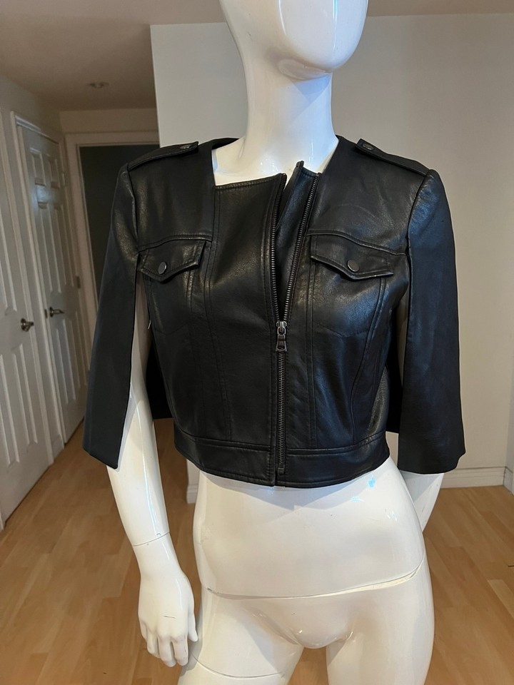 BCBG MAXAZRIA RICHIE CROP FAUX LEATHER CAPE SIZE S SMALL | eBay