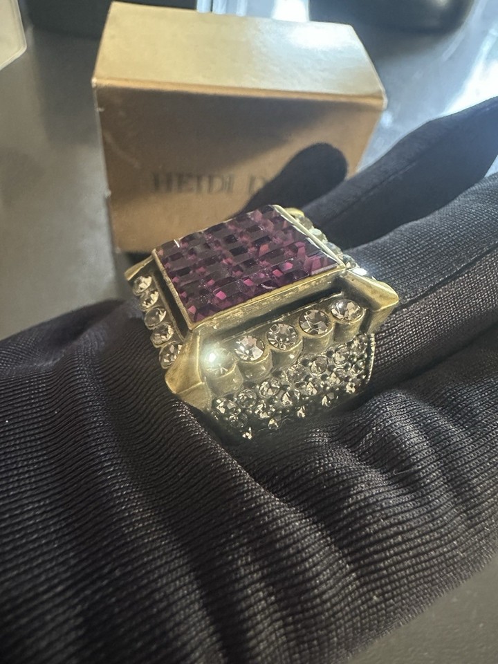 HEIDI DAUS PURPLE Swarovski Crystal Ring Large Cocktail Statement Sz 11 ...