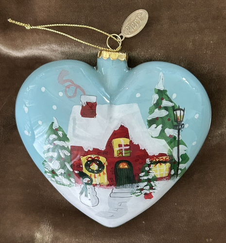 Li Bien / Pier 1 ~ 2016 Heart Shaped Ornament ~ " Snow Covered Cottage ...