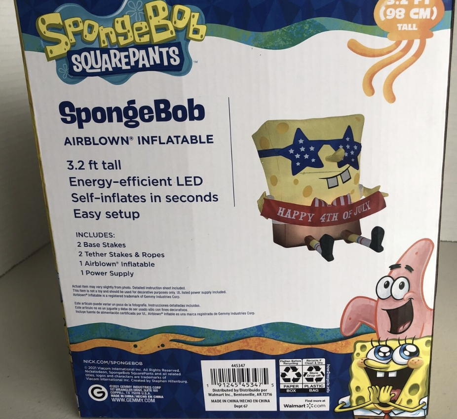 Spongebob Squarepants Airblown Inflatable 4th of July Banner 3.2 FT ...
