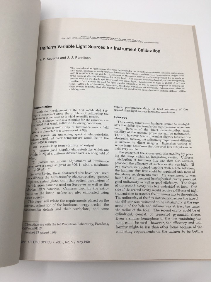 1970 NASA/JPL REPORT UNIFORM VARIABLE LIGHT SOURCES FOR INSTRUMENT ...