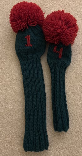 ~Set of 2~Jan Craig~Pom Knit Headcovers~Driver~4 Wood~Hybrid~Golf~Red ...