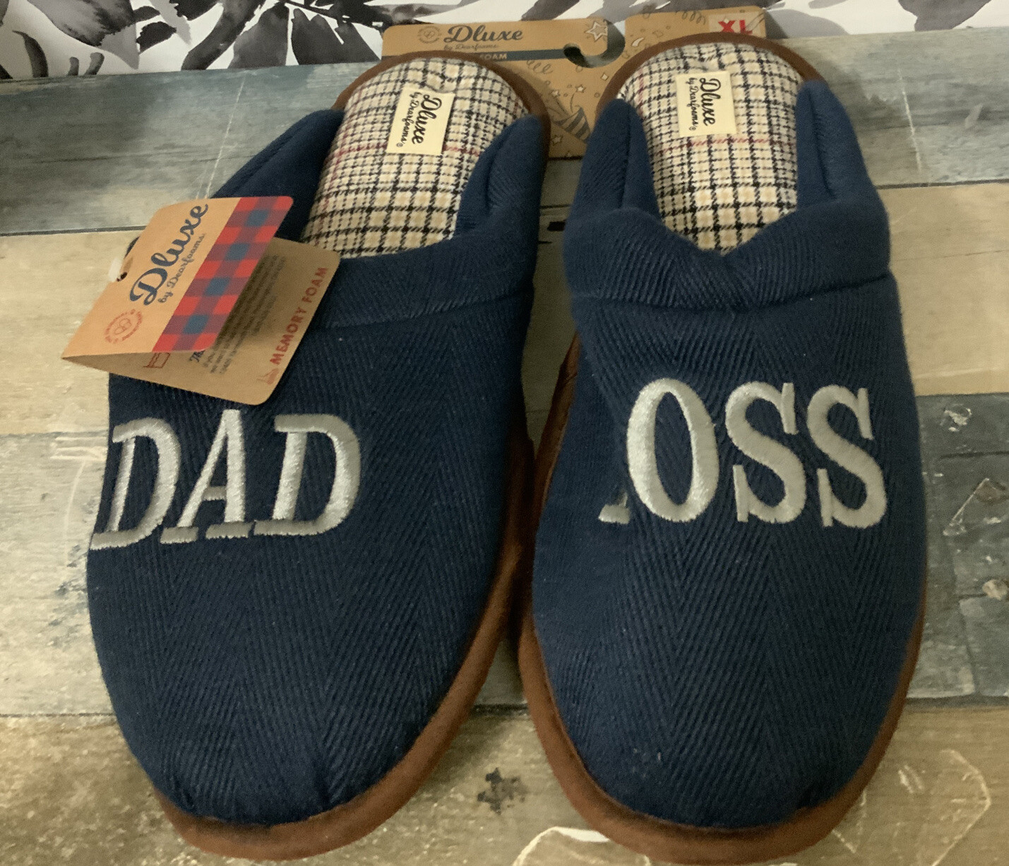 Dearfoams Dad Slippers Mens Dad Boss Gift Memory Foam Slippers Size XL ...