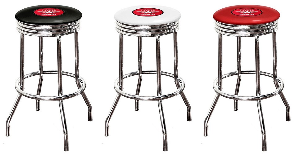 Chrome Bar Stool 31" Tall Vintage Gas Auto Garage Theme Logo Swivel ...