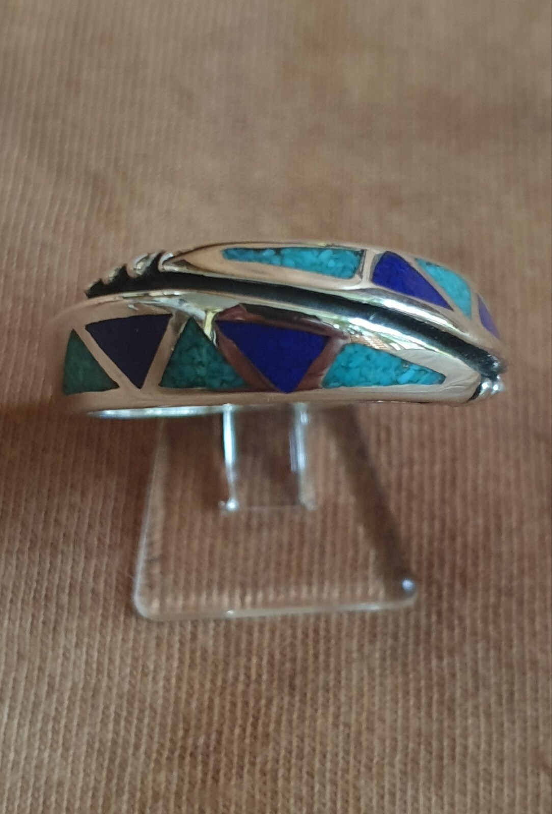 Beeindruckender Navajo Chip Inlay Ring, Gr. 66, Türkis & Lapis, Silber ...