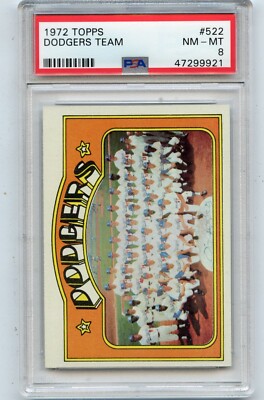 1972 TOPPS BASEBALL #522 LOS ANGELES DODGERS TEAM CARD - PSA 8 NM-MT ...