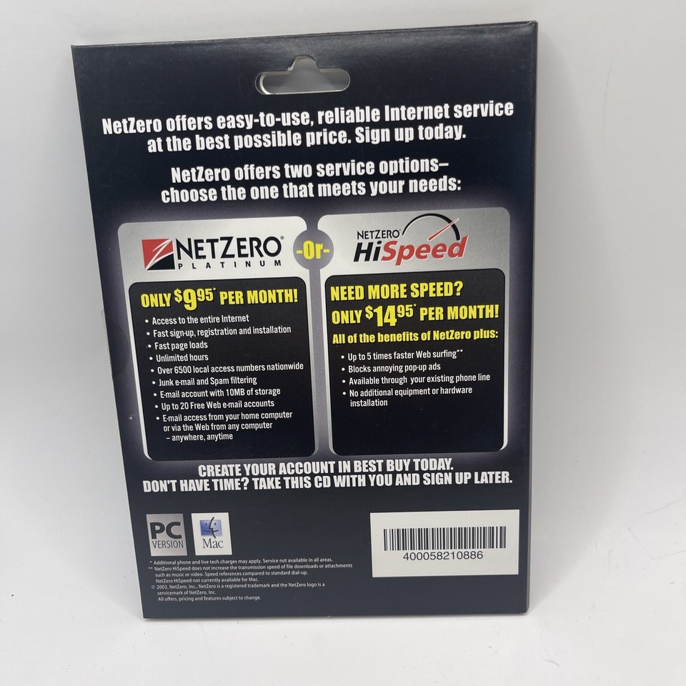 Netzero Net Zero Internet Disc Sealed VTG promotional | eBay