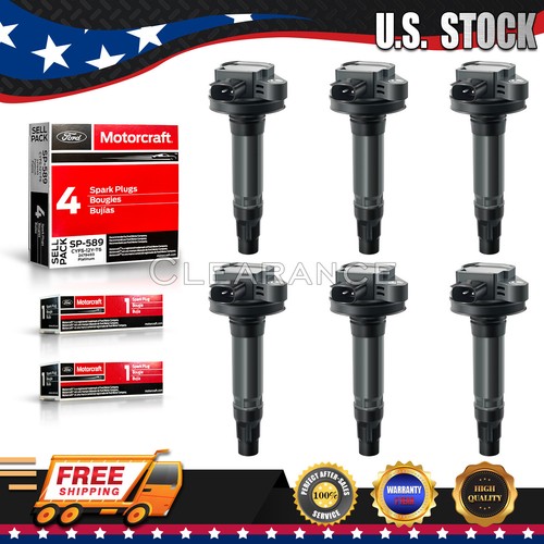 Ignition Coil UF553 & SP589 Spark Plug for Ford Lincoln Mazda 3.7L 3.5L ...