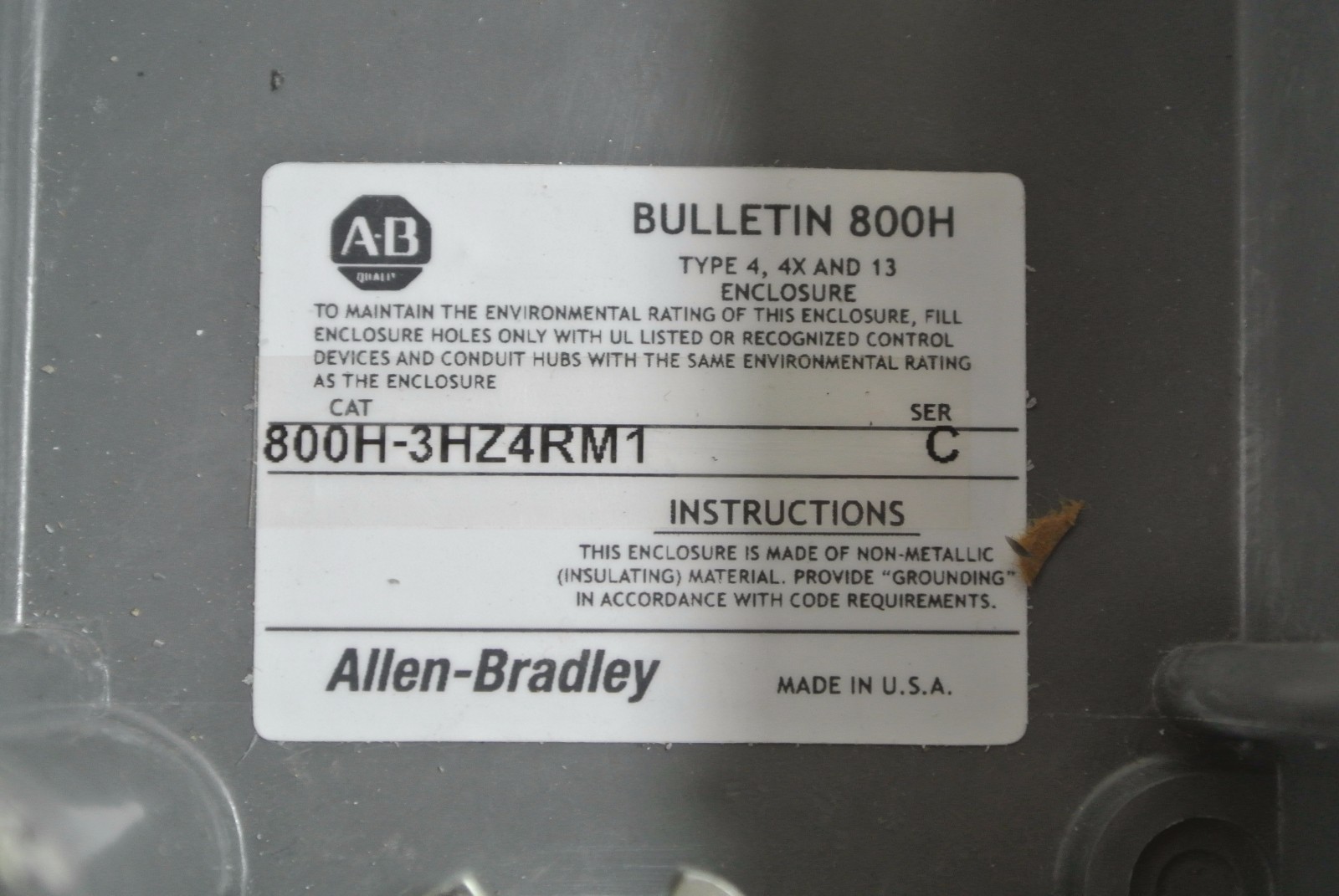 Allen Bradley 800H-3HZ4RM1 3 position Enclosure with HOA -Start -Stop ...