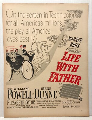 1947 Life With Father Movie William Powell Irene Dunne VINTAGE PRINT AD ...
