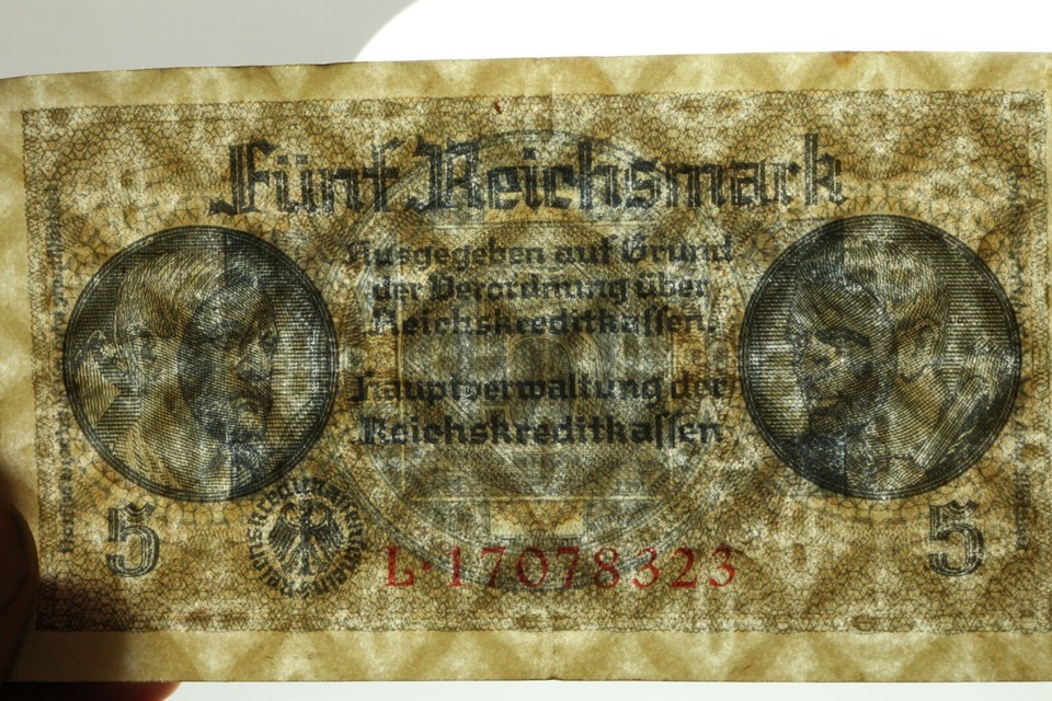 5 REICHSMARK NAZI GERMANY CURRENCY GERMAN BANKNOTE NOTE MONEY BILL ...
